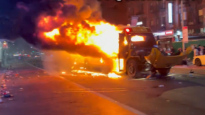 Sports Fans Run Rampant Through Times Square, Light Bus On Fire For ...